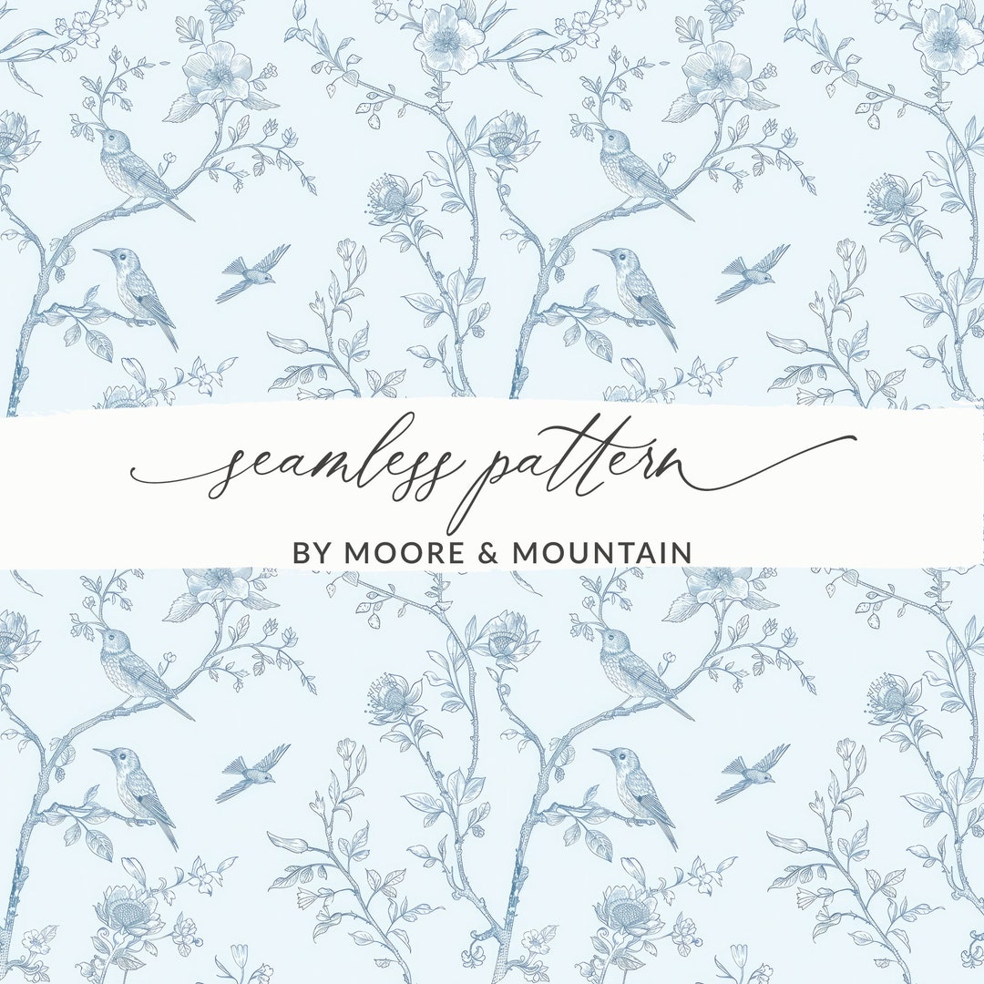 Seamless Toile Pattern, Light Blue Toile Dainty Toile, Delicate Toile ...