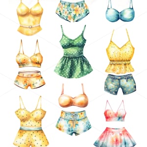 100 Watercolor Bikini Clipart Swimsuits, Retro Swimsuit Clip Art ...
