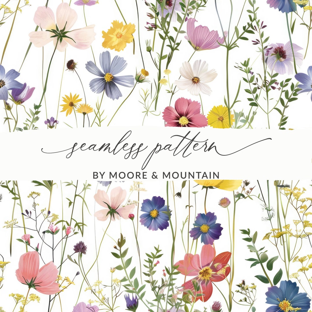 Seamless Wildflower Pattern for Commercial Use, Botanical Floral ...