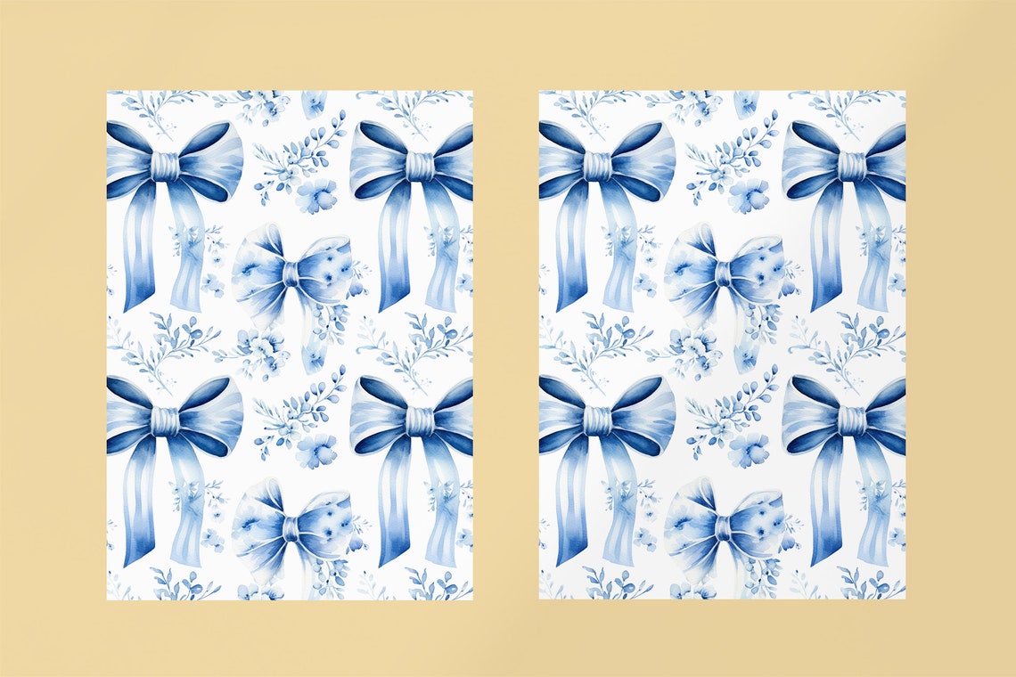 Blue Bow Seamless Pattern, Blue Bow Background, Watercolor Bow ...