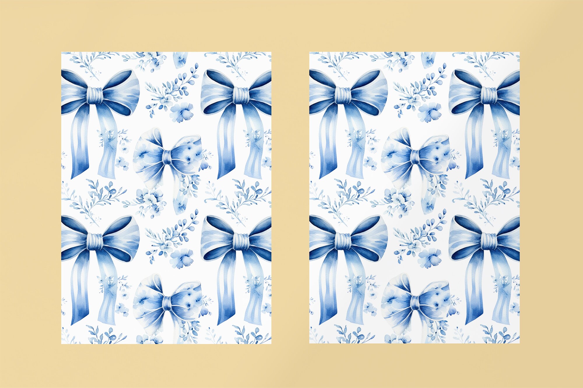 Blue Bow Seamless Pattern, Blue Bow Background, Watercolor Bow ...