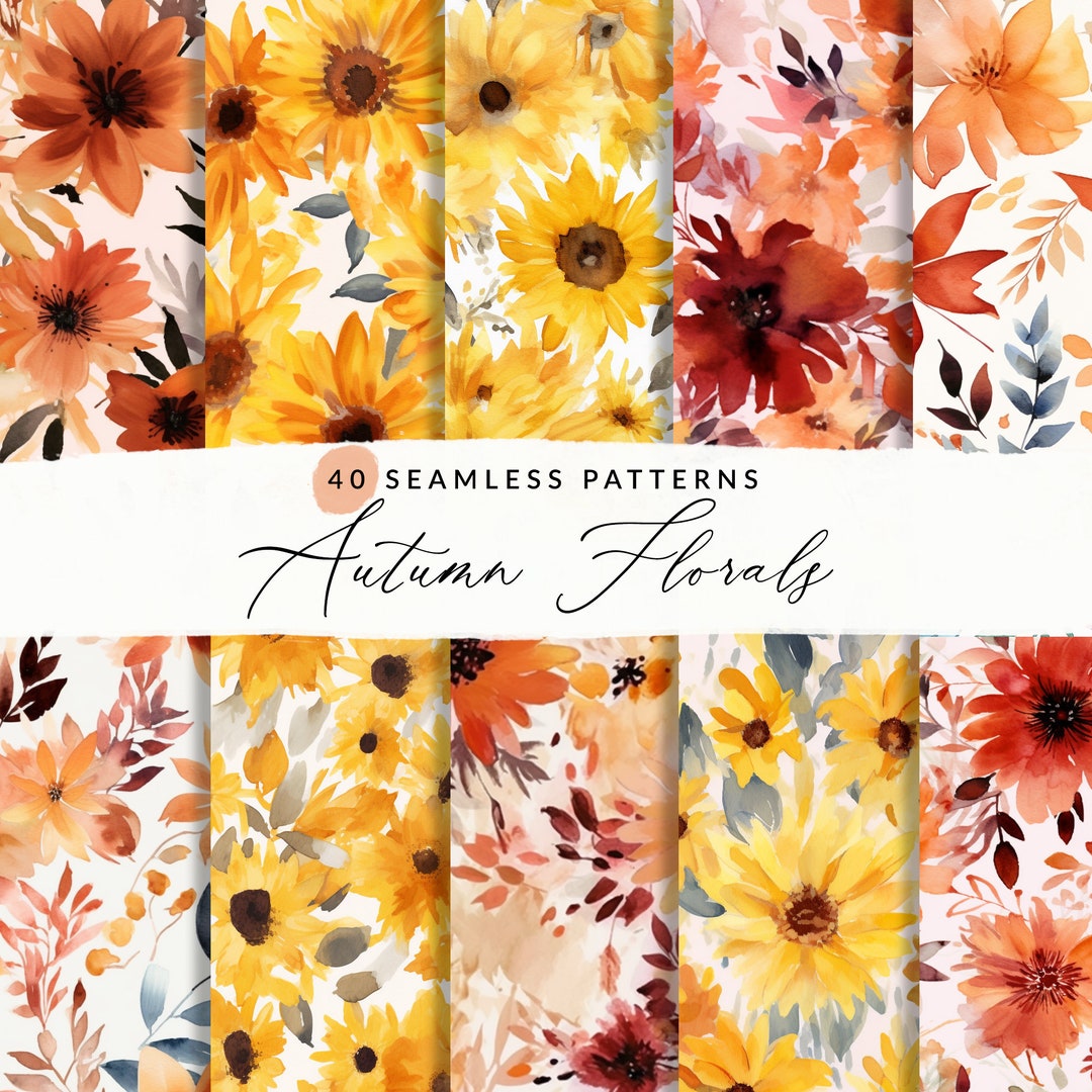 Fall Watercolor Floral Patterns Seamless Autumn Floral Patterns ...