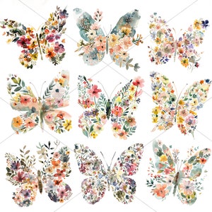 Painted Butterflies Clipart Spring, Boho Butterfly Clipart, Floral ...