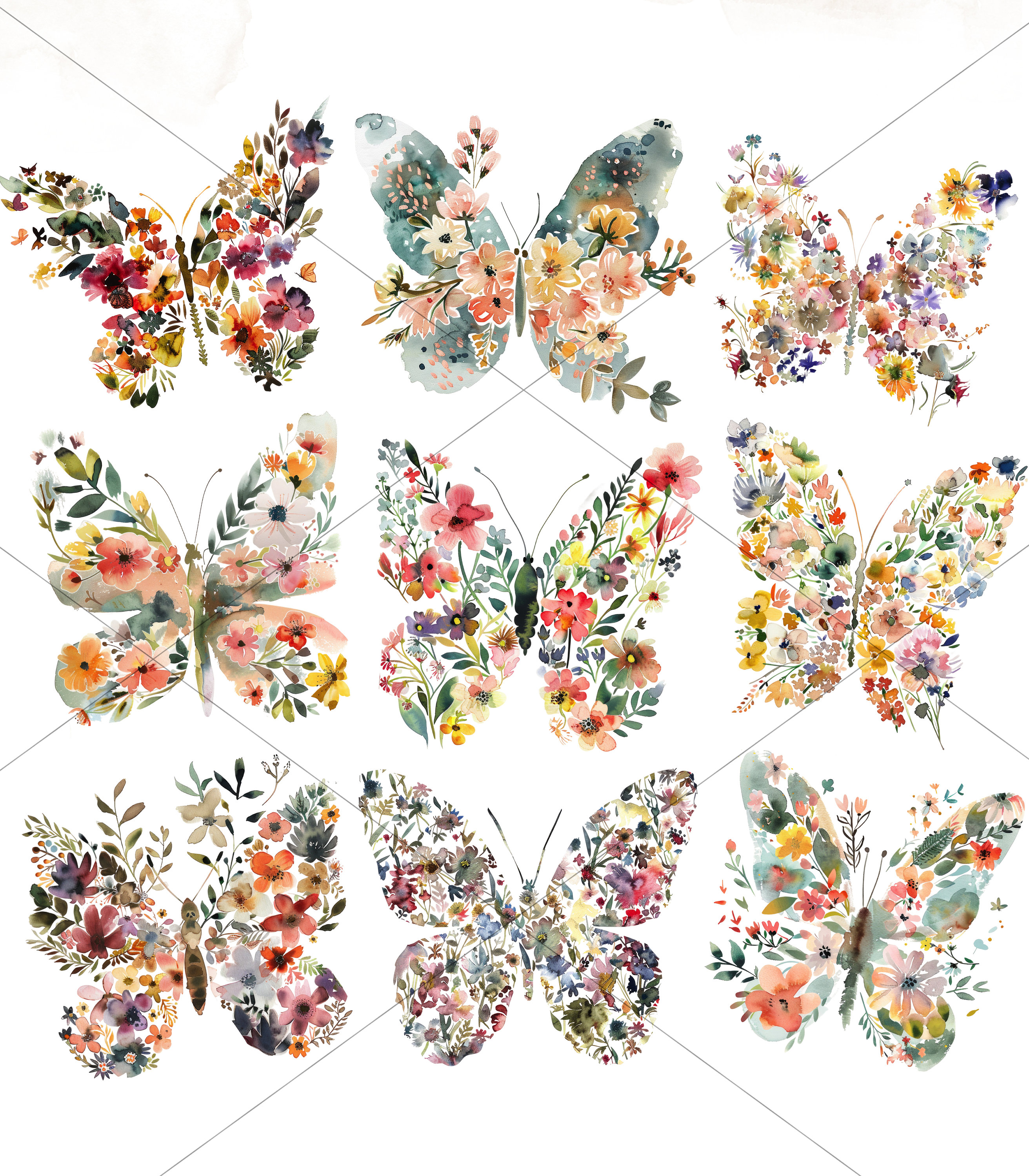 Painted Butterflies Clipart Spring, Boho Butterfly Clipart, Floral ...
