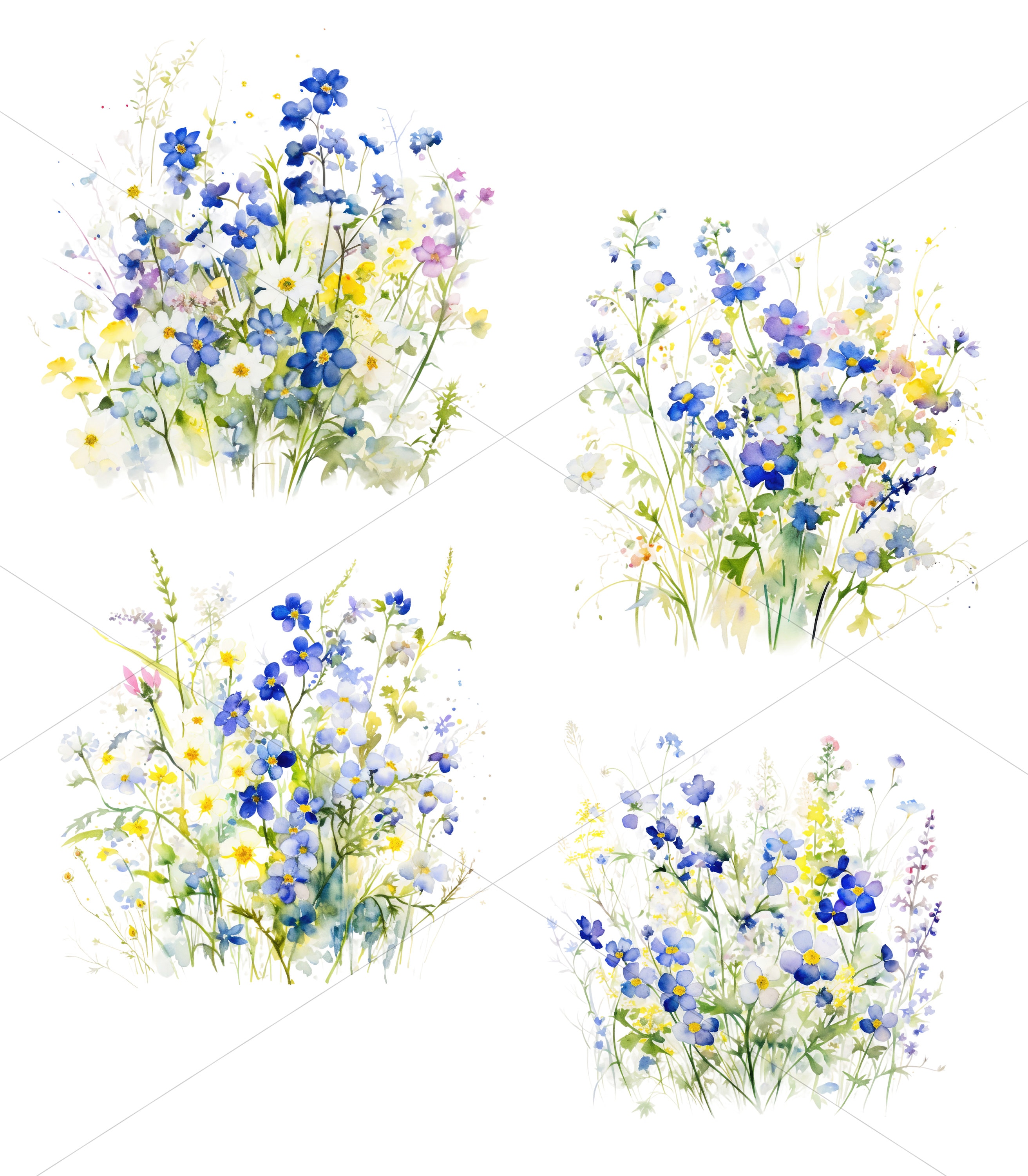 25 Seamless Meadow Borders, Blue Wildflower Borders, Seamless Blue ...
