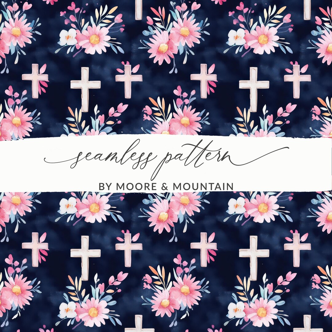 Watercolor Cross Seamless Background Painted Crosses Navy Blue ...