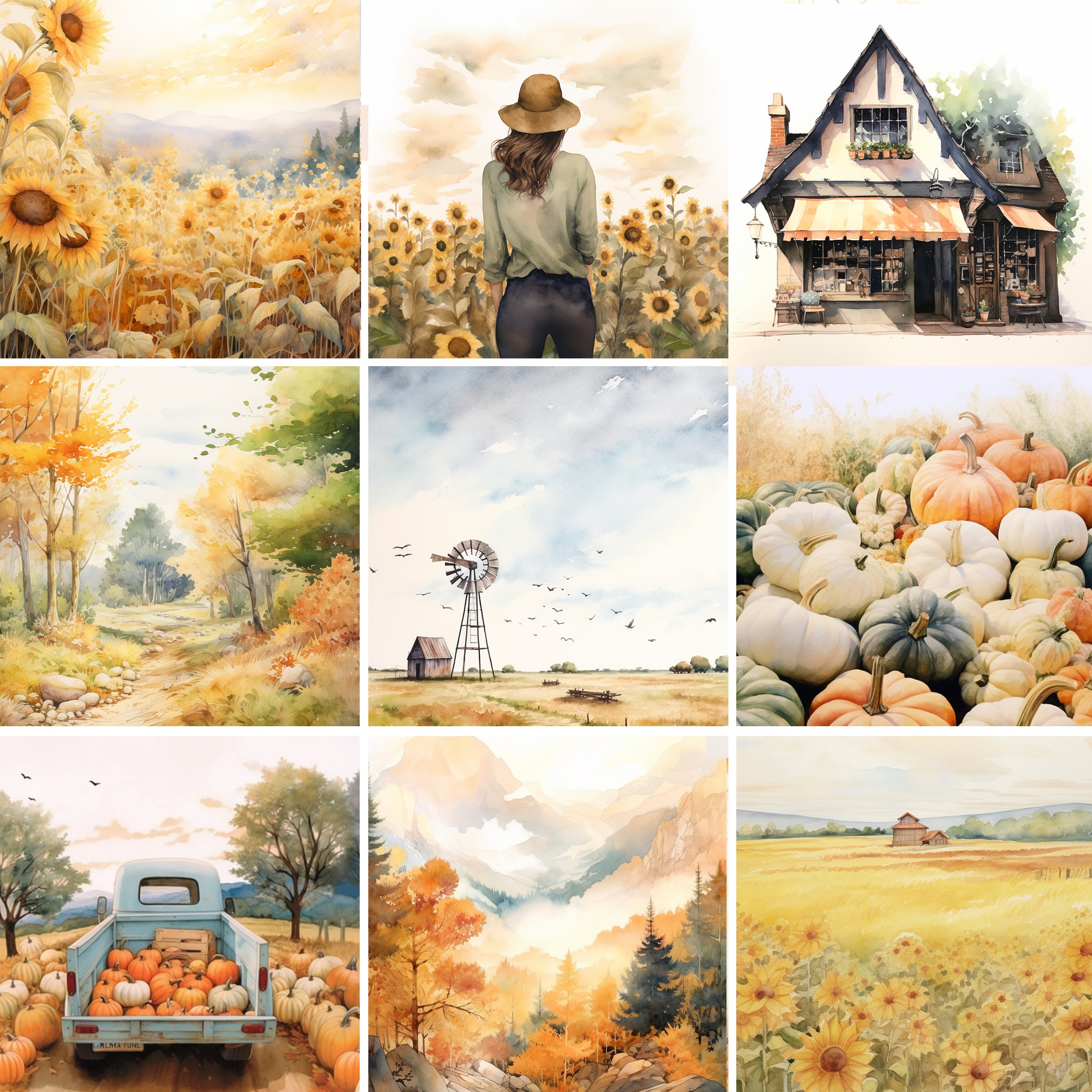 Watercolor Fall Aesthetic Background Collection, Fall Landscape ...