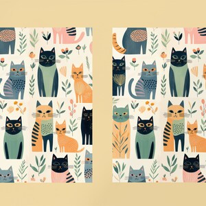 Mad Cat Digital Paper, Illustrated Cats Seamless Background Pattern ...