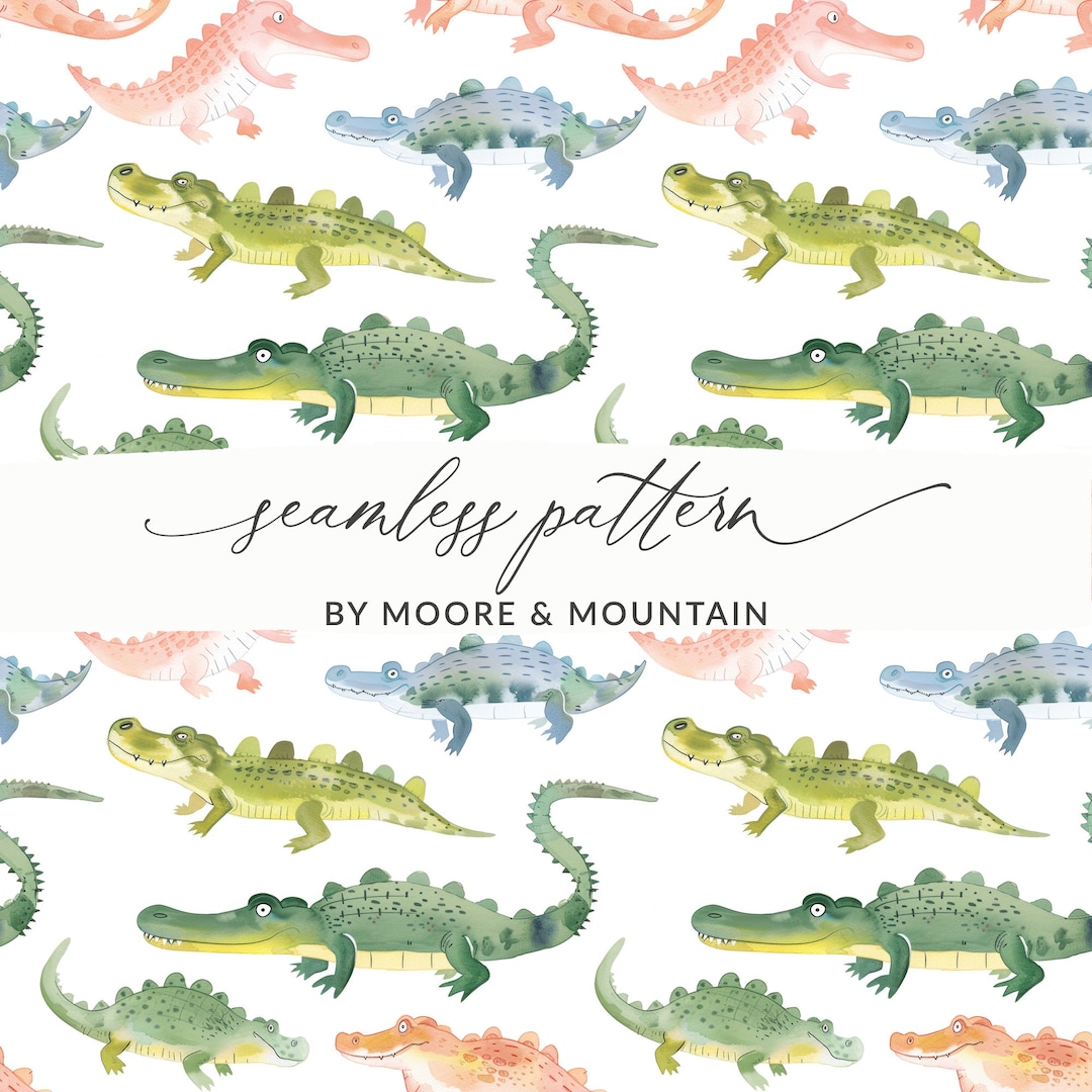 Cute Alligators Seamless Pattern, Watercolor Alligator Repeating ...