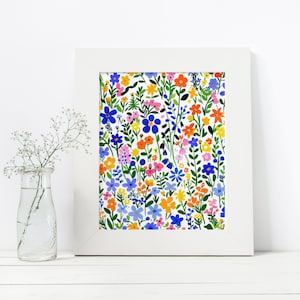 Watercolor Flower Field Seamless Pattern, Colorful Floral Field Folk ...