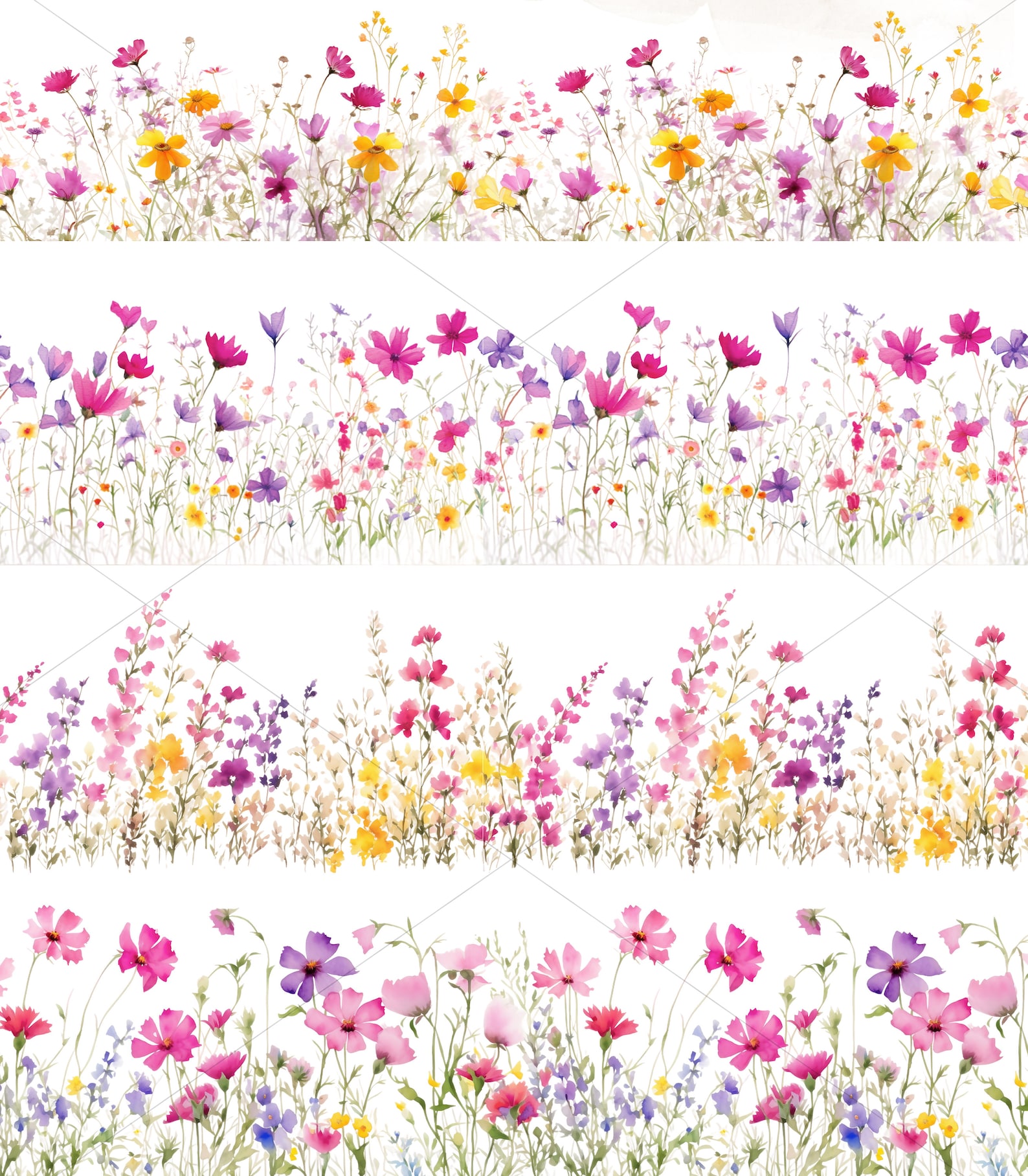 Field Floral Border Clipart, Floral Meadow Clipart, Meadow Floral ...