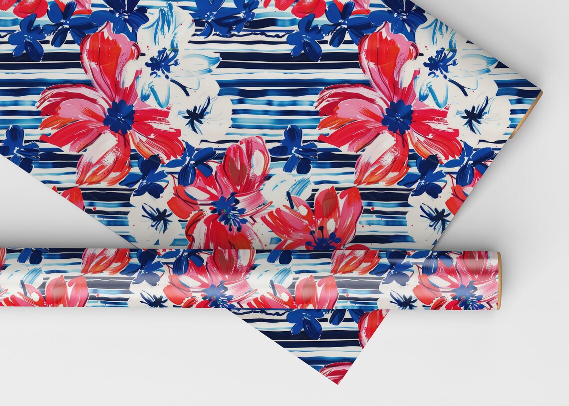 Red White and Blue Flowers Seamless Patriotic Pattern, Seamless Red ...