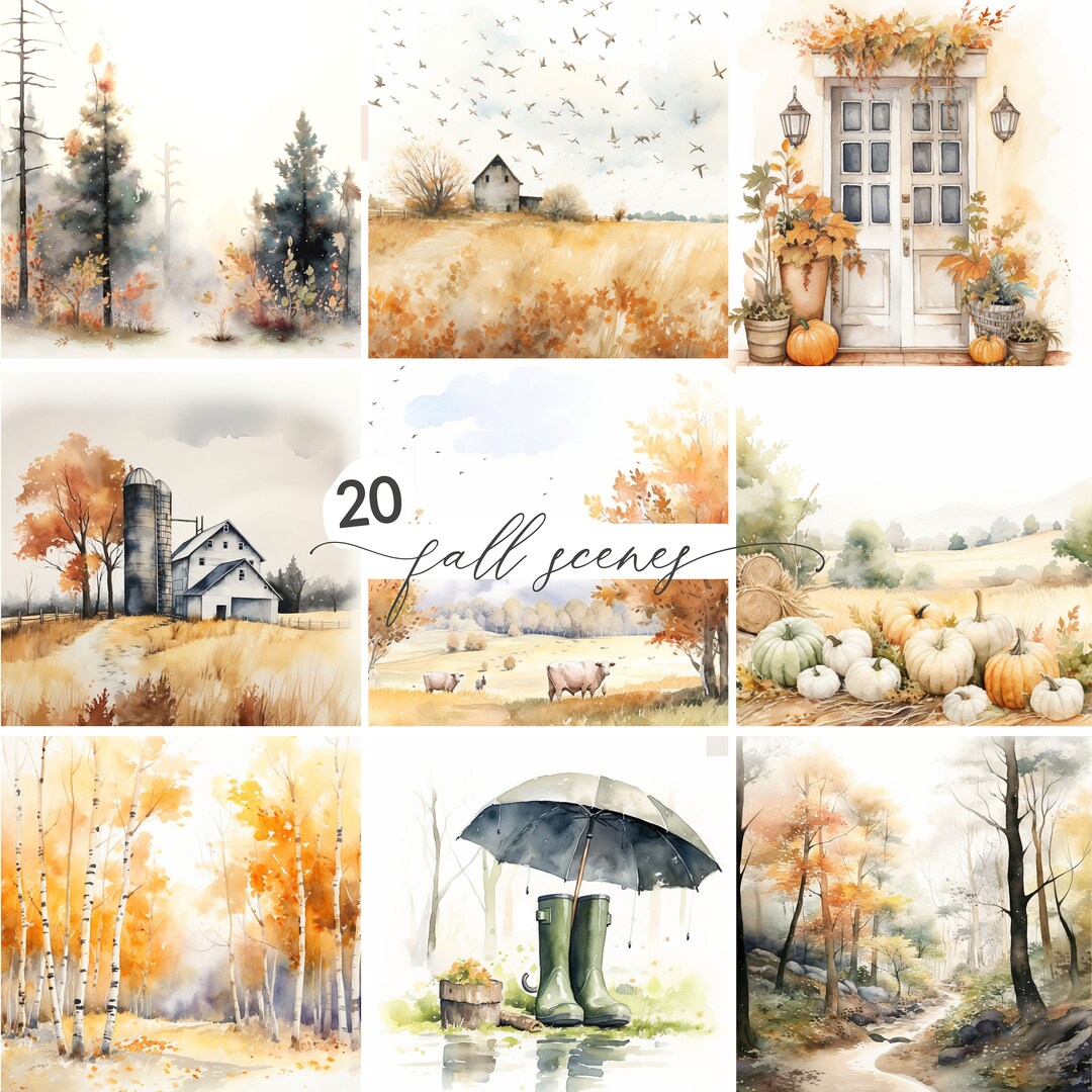 Fall Backgrounds, Fall Background Watercolor Clipart, Fall Landscape ...