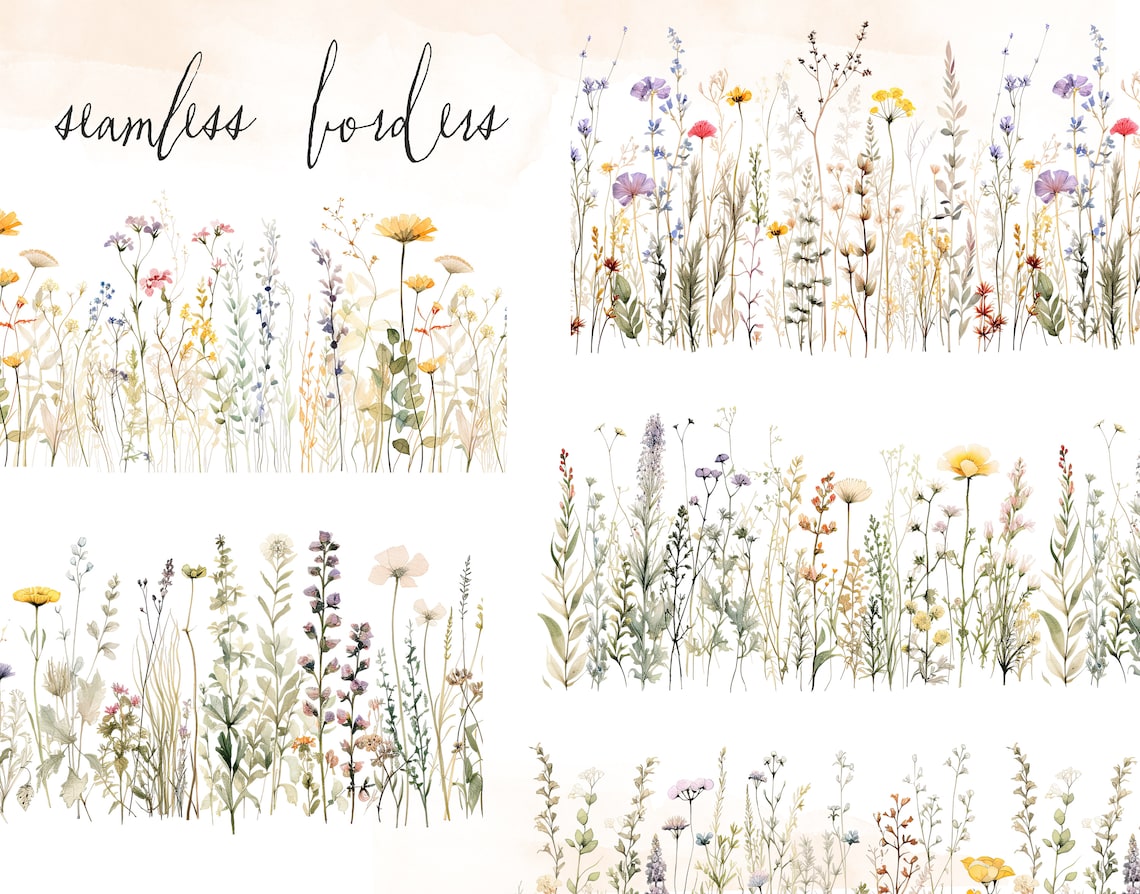 Dainty Wildflower Borders, Boho Wildflower Borders, Field Flowers ...