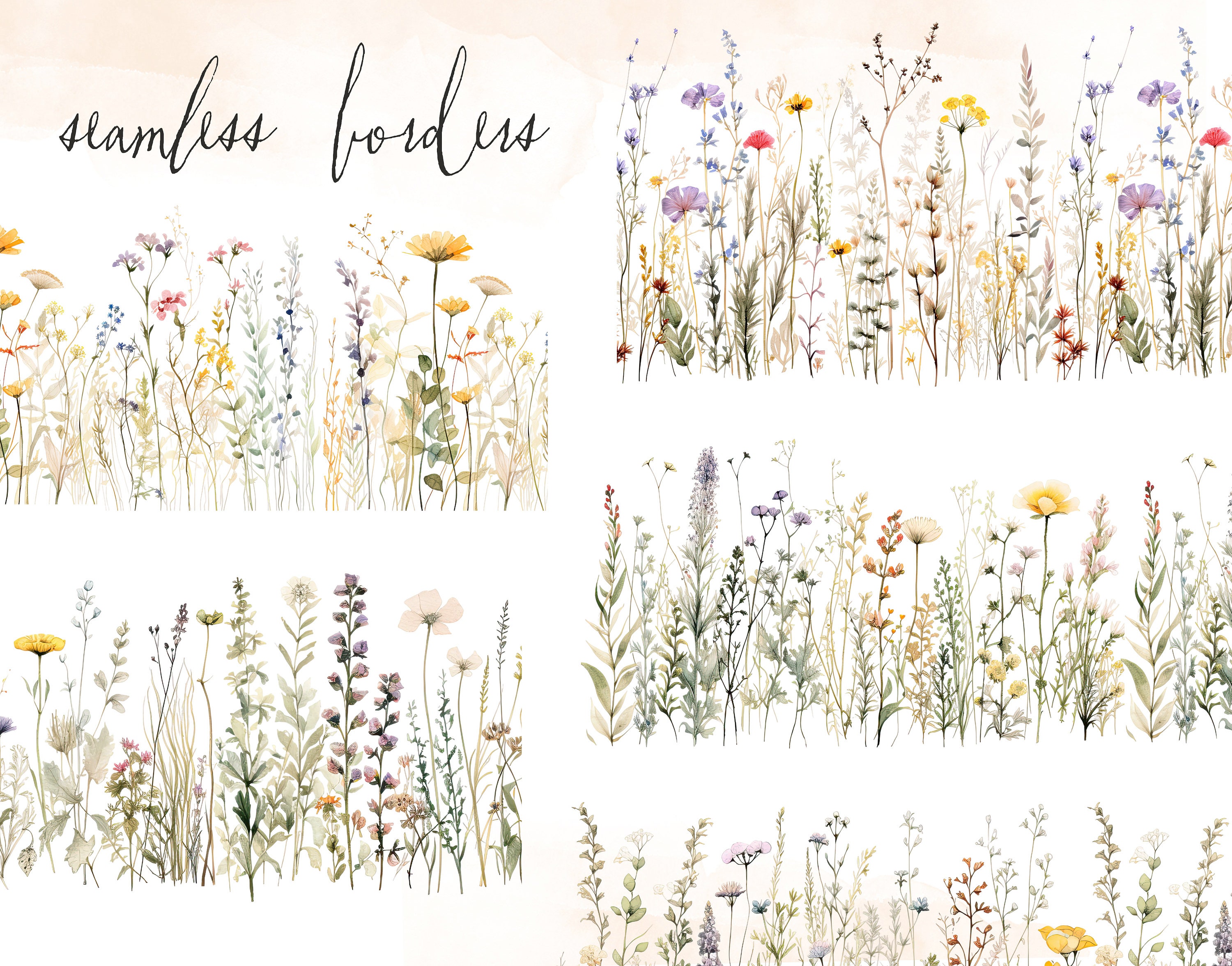Dainty Wildflower Borders, Boho Wildflower Borders, Field Flowers ...