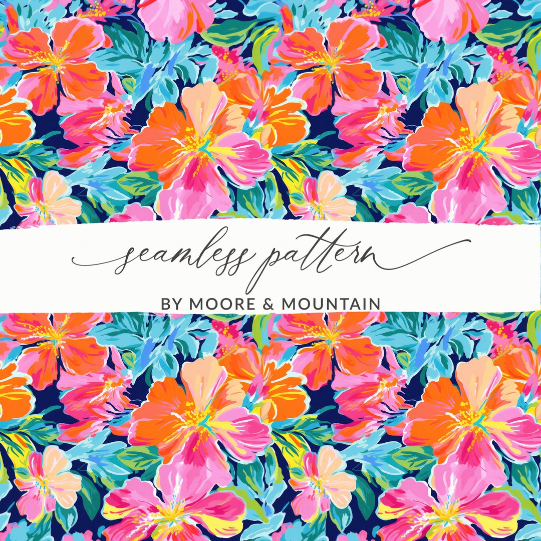 Hawaiian Floral Preppy Pattern Background, Seamless Hibiscus Floral ...