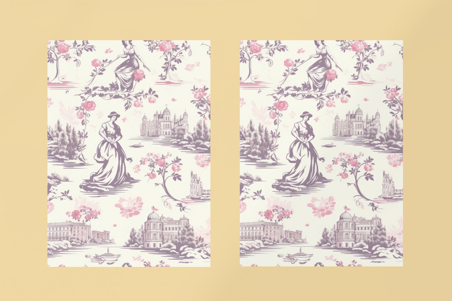 Pink Toile Seamless Pattern, Elegant Toile Seamless Background ...