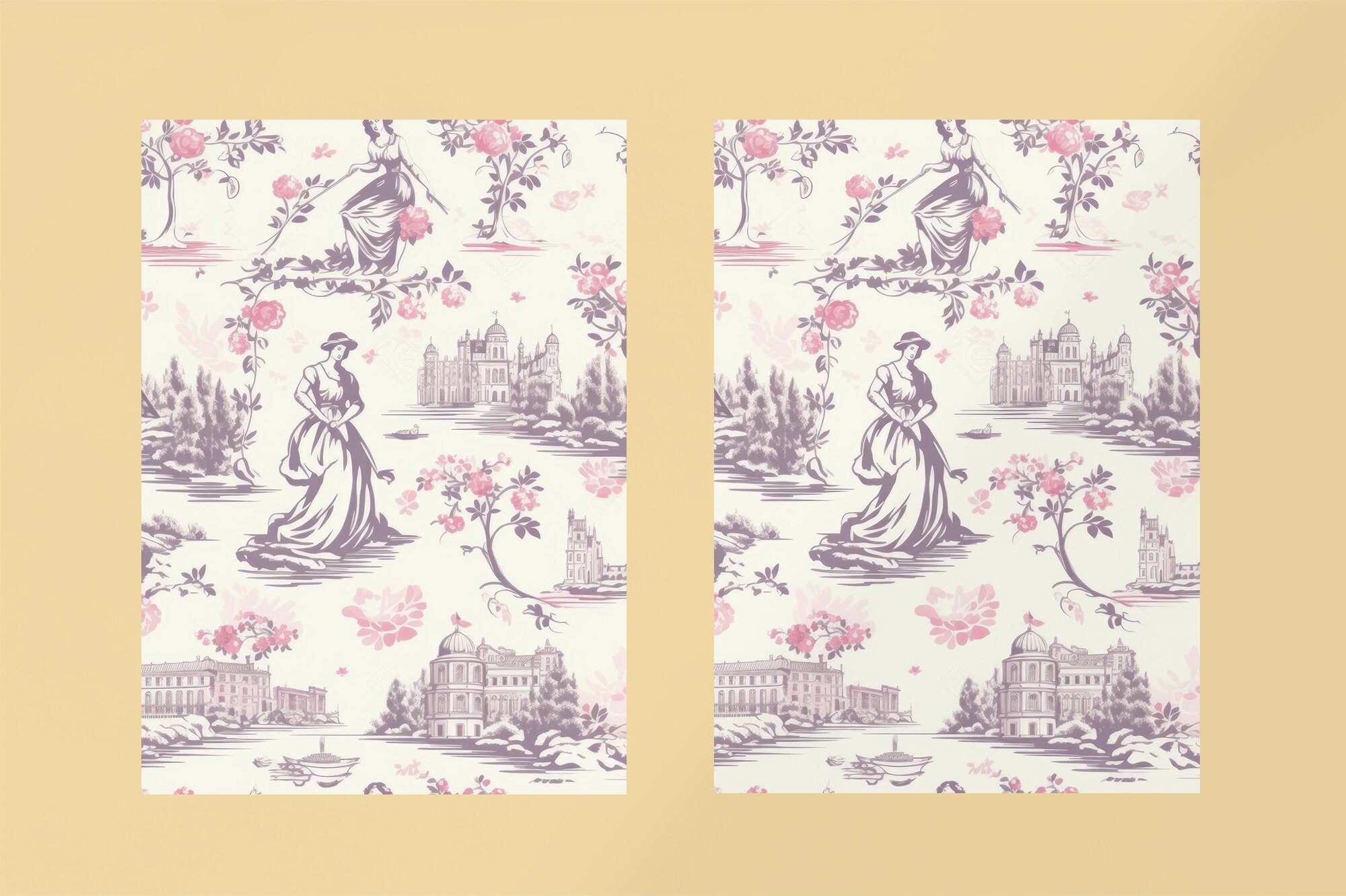 Pink Toile Seamless Pattern, Elegant Toile Seamless Background ...