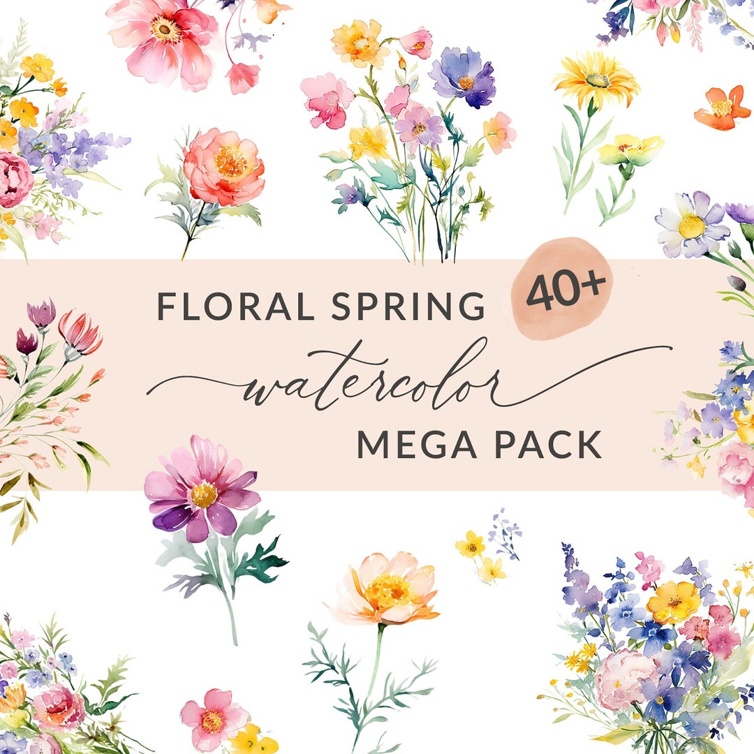 Spring Watercolor Flower Bouquets, Colorful Watercolor Bouquets ...