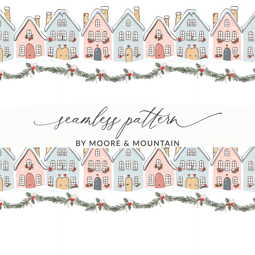 Winter Village Digital Paper, Christmas House Seamless Pattern, Holiday ...