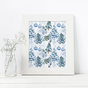 Blue Christmas Watercolor Background Pattern Blue Xmas Pine Trees ...