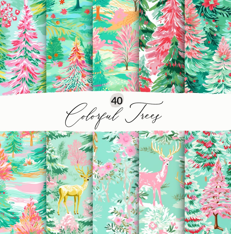Seamless Christmas Trees Colorful Patterns, Seamless Pattern Preppy ...