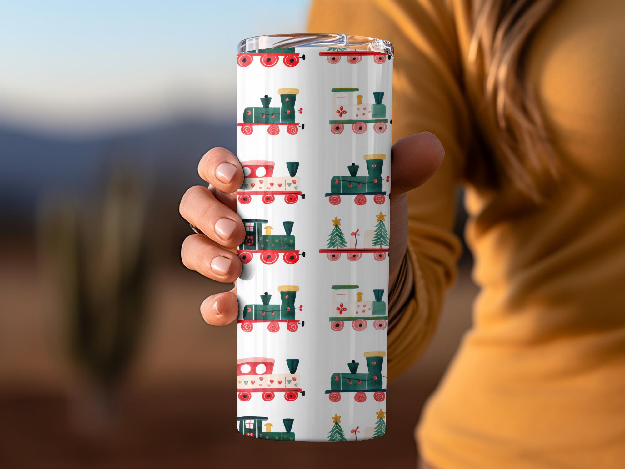 Christmas Train Digital Paper, Seamless Holiday Pattern, Festive ...