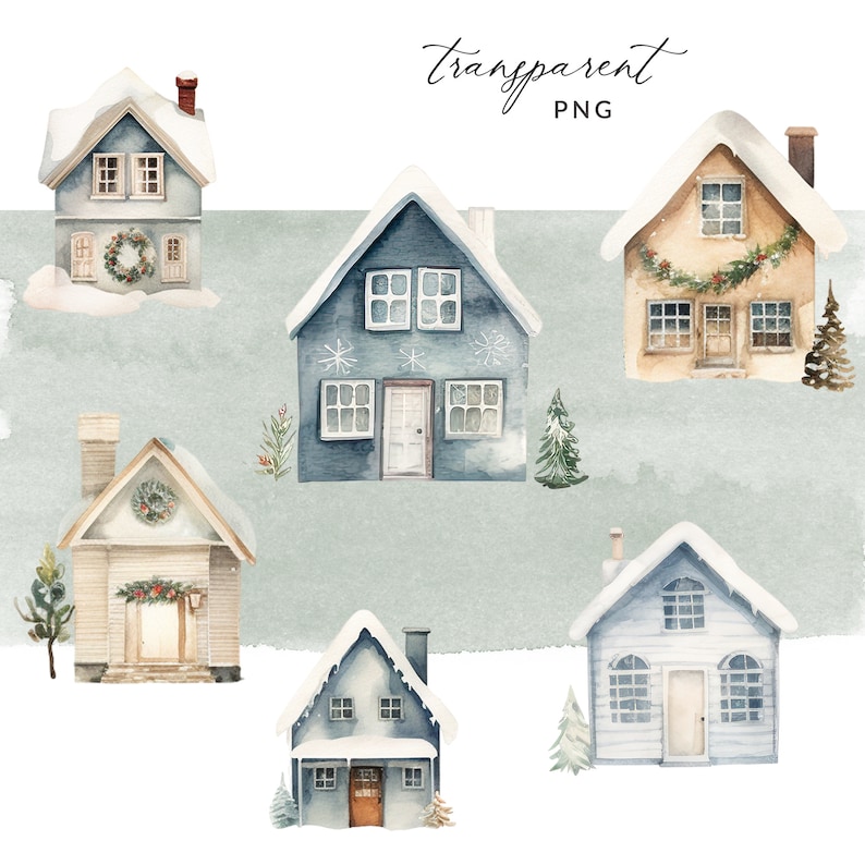 Christmas Village Clipart Watercolor Winter Village Clipart - Etsy
