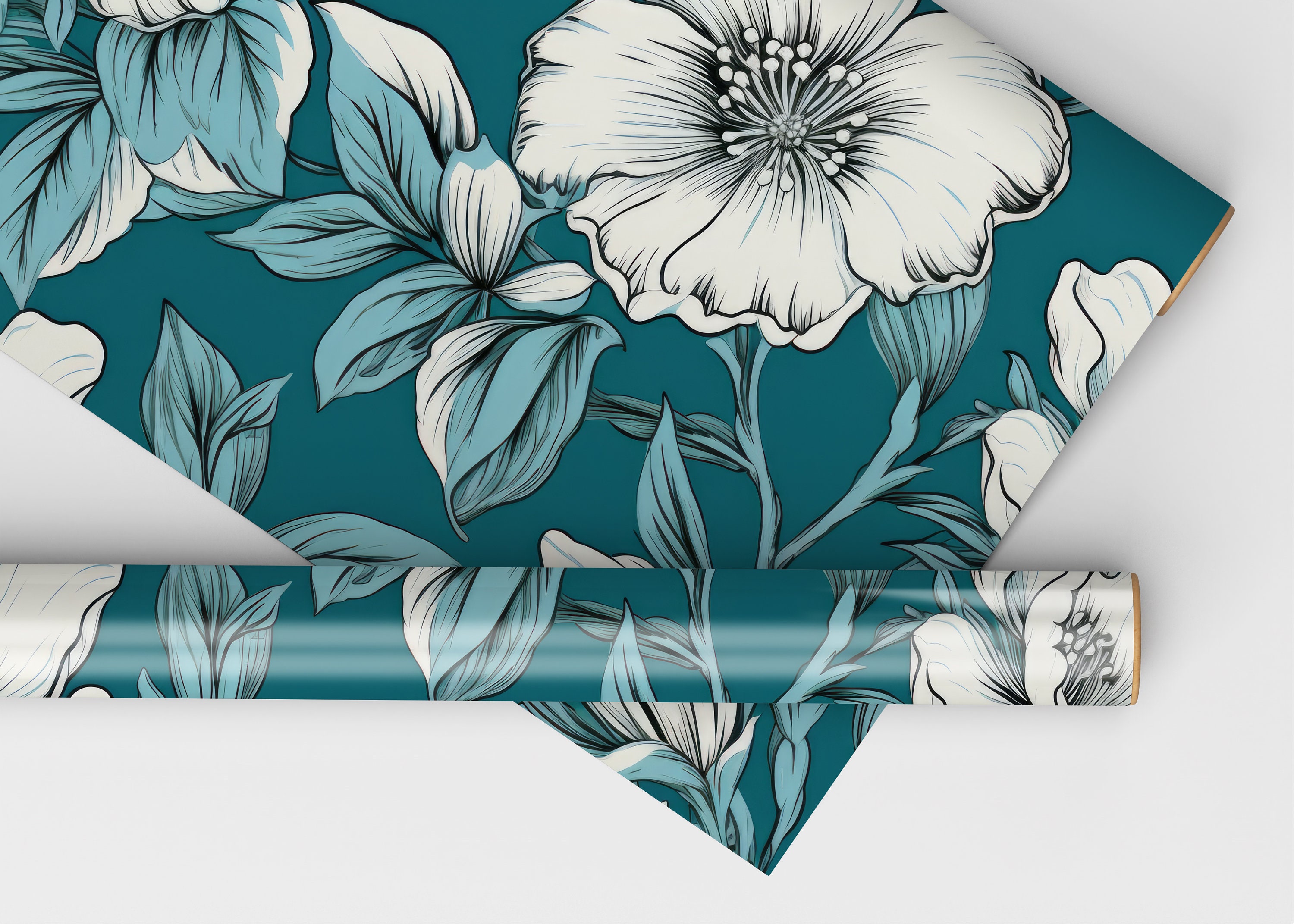 Seamless Magnolia Background Pattern, Repeating Teal Floral Background ...