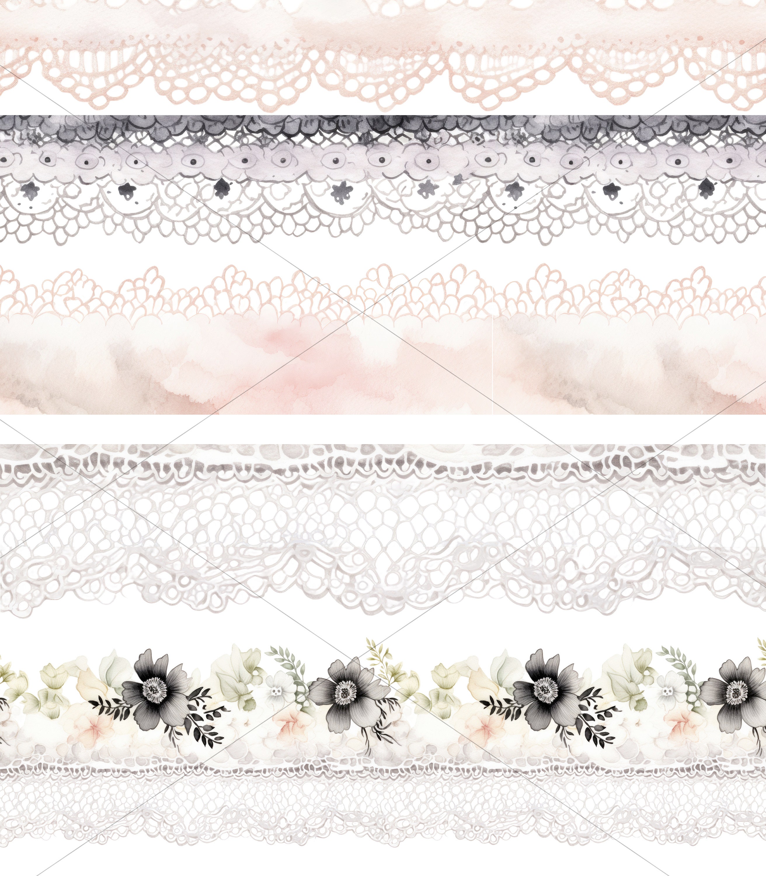 80 Seamless Lace Clipart PNG Watercolor Lace Seamless Clip Art Lace ...