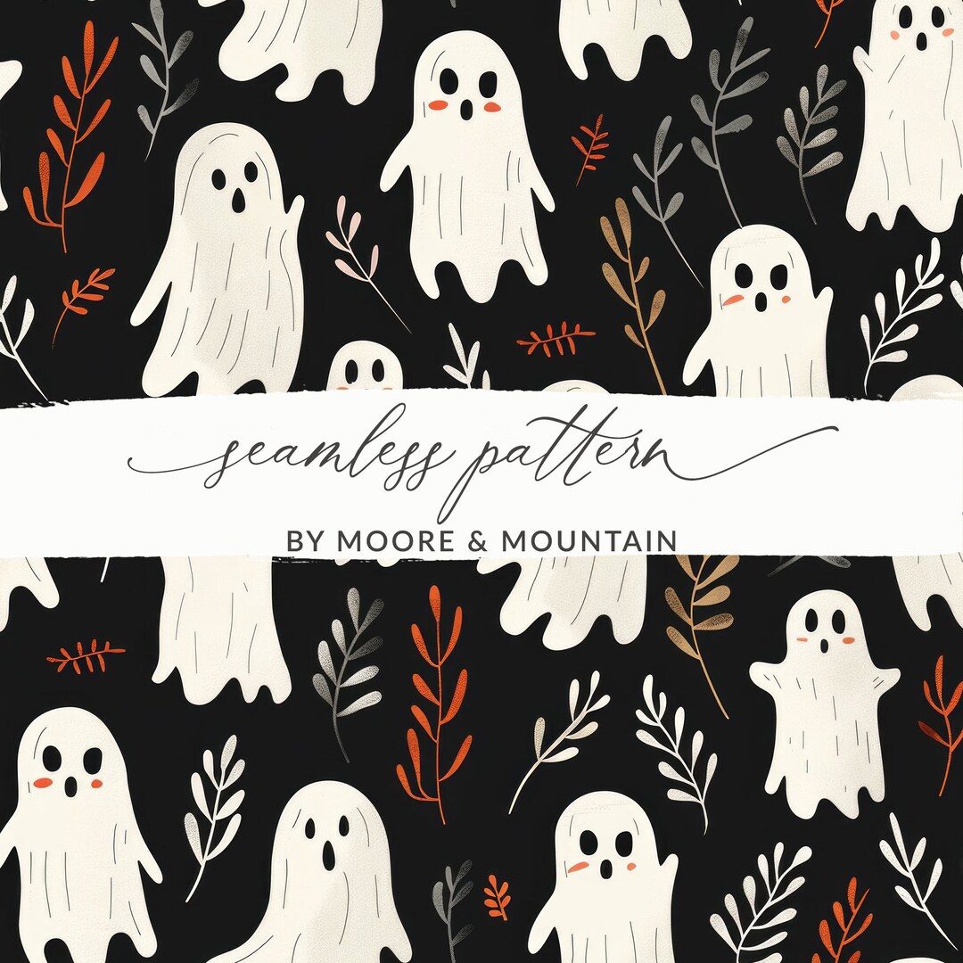 Friendly Ghosts Seamless Halloween Background Pattern Cute Ghosts ...
