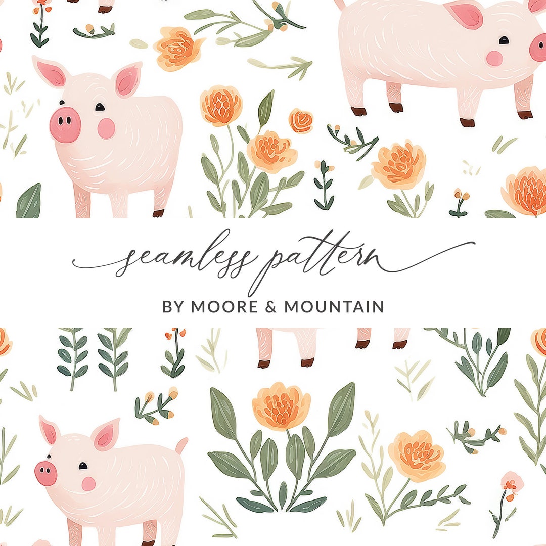 Pink Pigs Seamless Background Illustrated Pigs Repeating Background ...