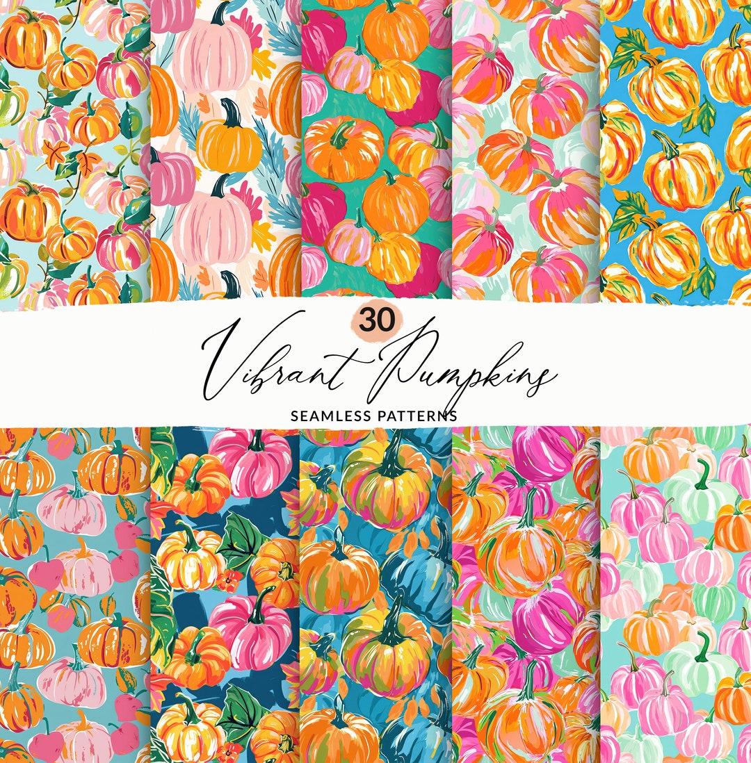 30 Colorful Fall Pumpkins Patterns, Colorful Pumpkin SEAMLESS ...