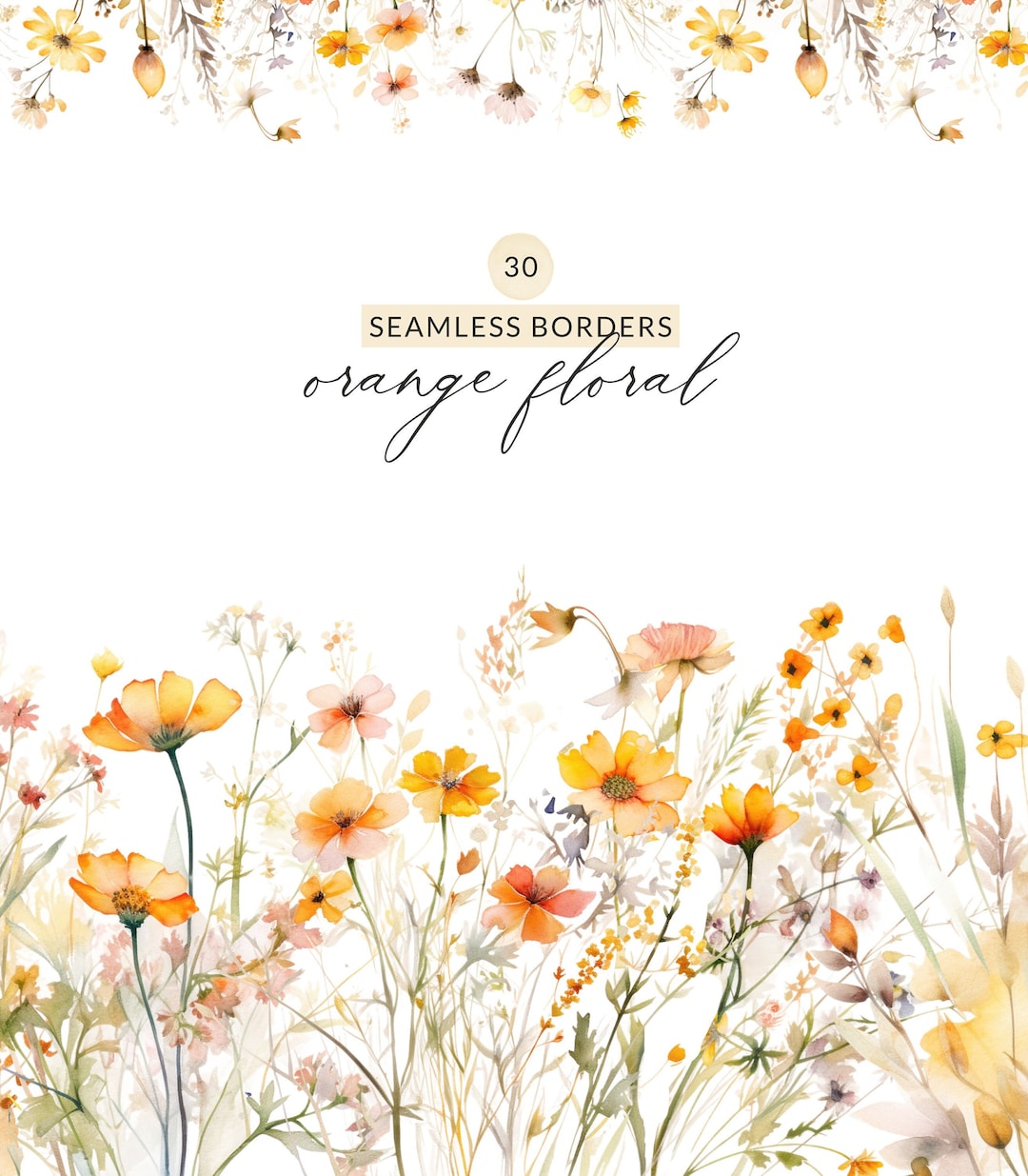 Watercolor Floral Clipart Orange Yellow Watercolor Wildflower Borders ...