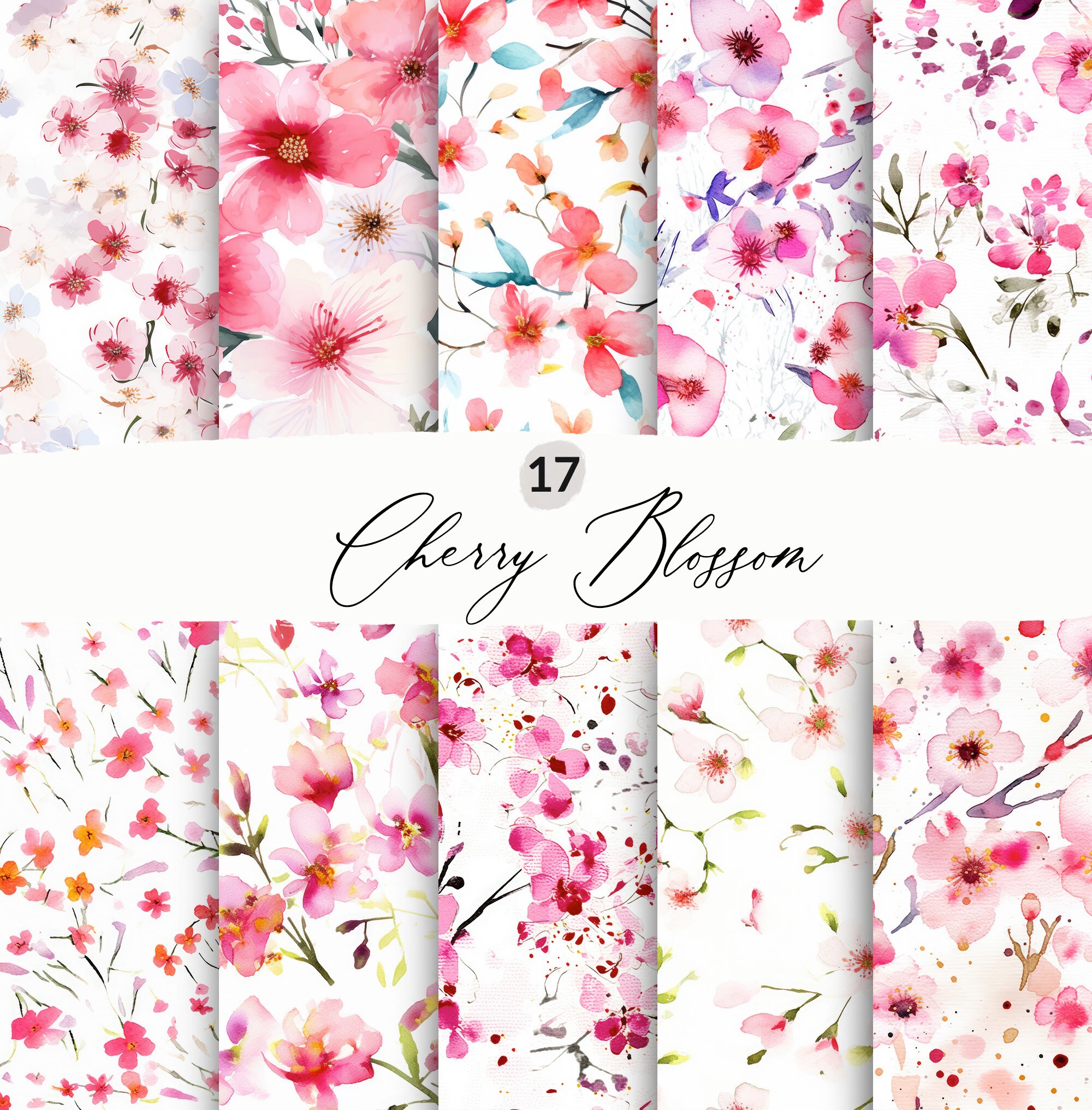 17 Seamless Cherry Blossom Patterns, Watercolor Cherry Blossom Seamless ...