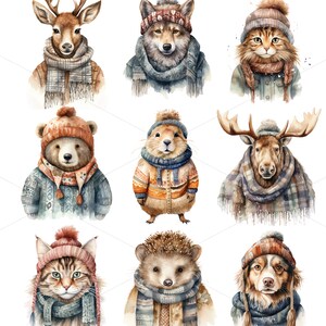 Winter Animals in Sweaters, Winter Animals Clipart, Watercolor Winter ...