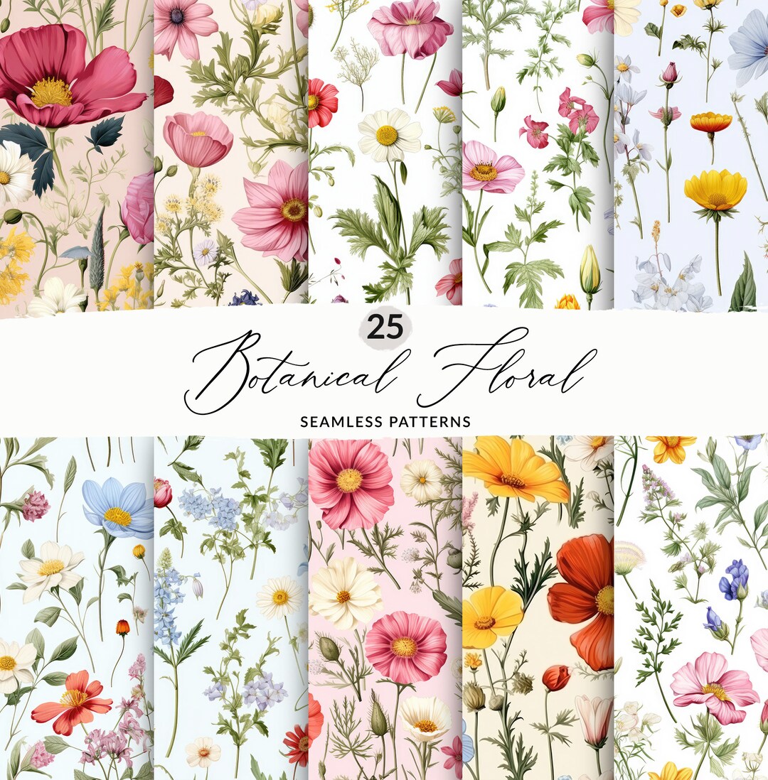 25 Botanical Flora Backgrounds, Seamless Botanical Flowers Pattern ...