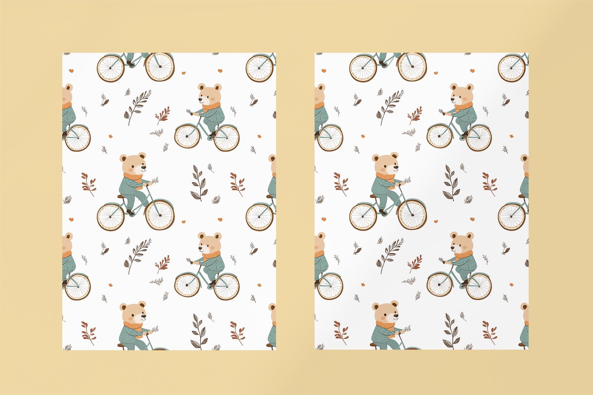 Cute Boys Bears Riding Bikes Seamless Background Boys Textile Design ...