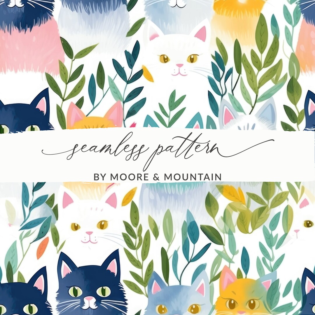 Seamless Cats Background, Painted Cat Repeating Pattern, Watercolor ...