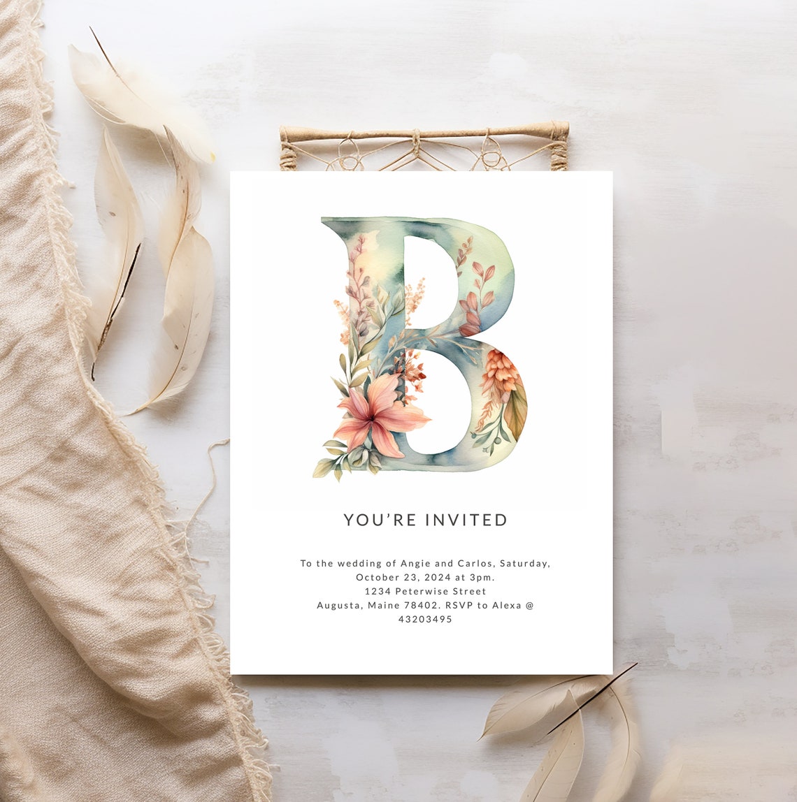 Boho Floral Alphabet, Boho Alphabet PNG Floral Watercolor Alphabet ...