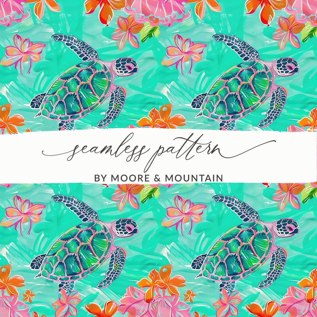 Seamless Sea Turtle Pattern, Neon Sea Turtle Background, Preppy Sea ...