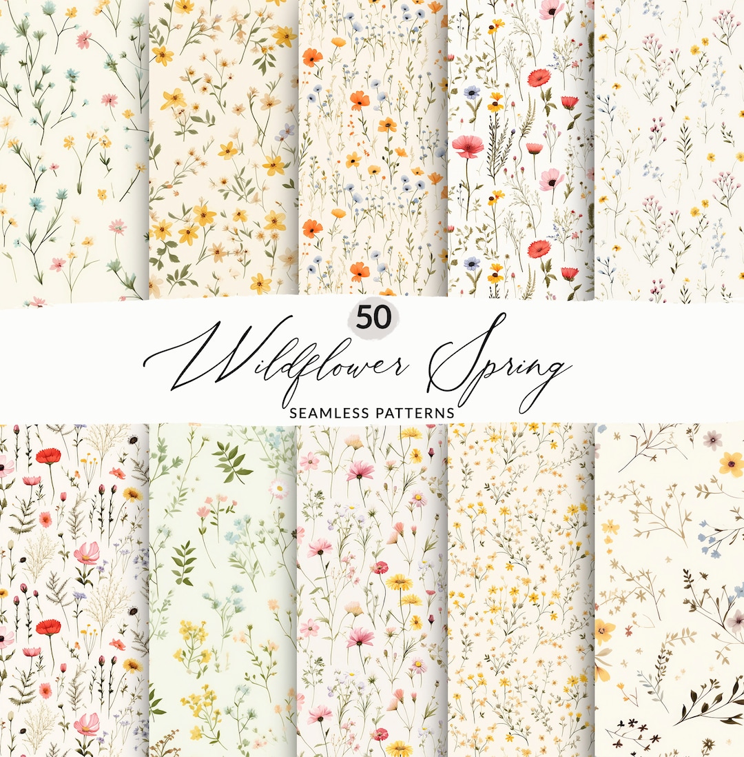 50 Wildflower Seamless Background, Boho Wildflower Seamless Pattern ...