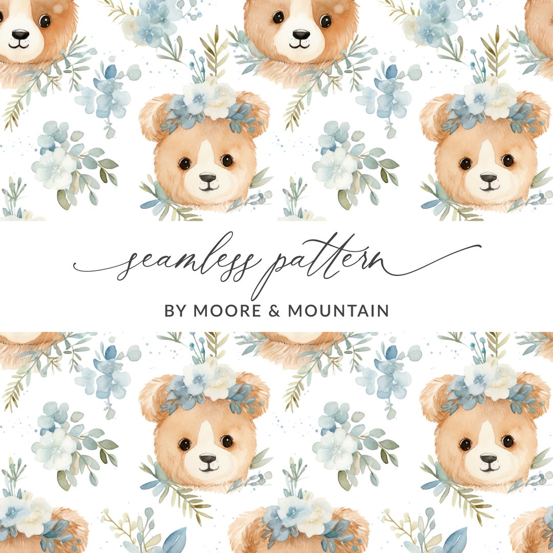 Seamless Bear File, Cute Teddy Bear Seamless Pattern, Bear Baby Shower ...