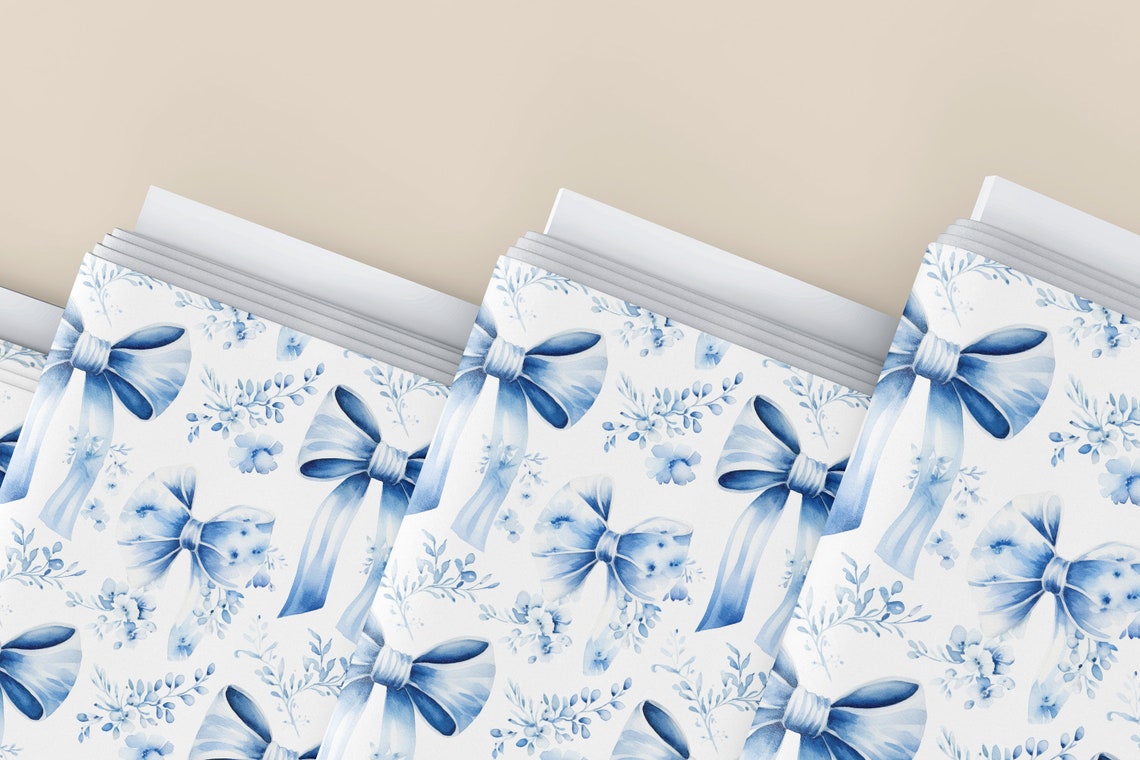 Blue Bow Seamless Pattern, Blue Bow Background, Watercolor Bow ...