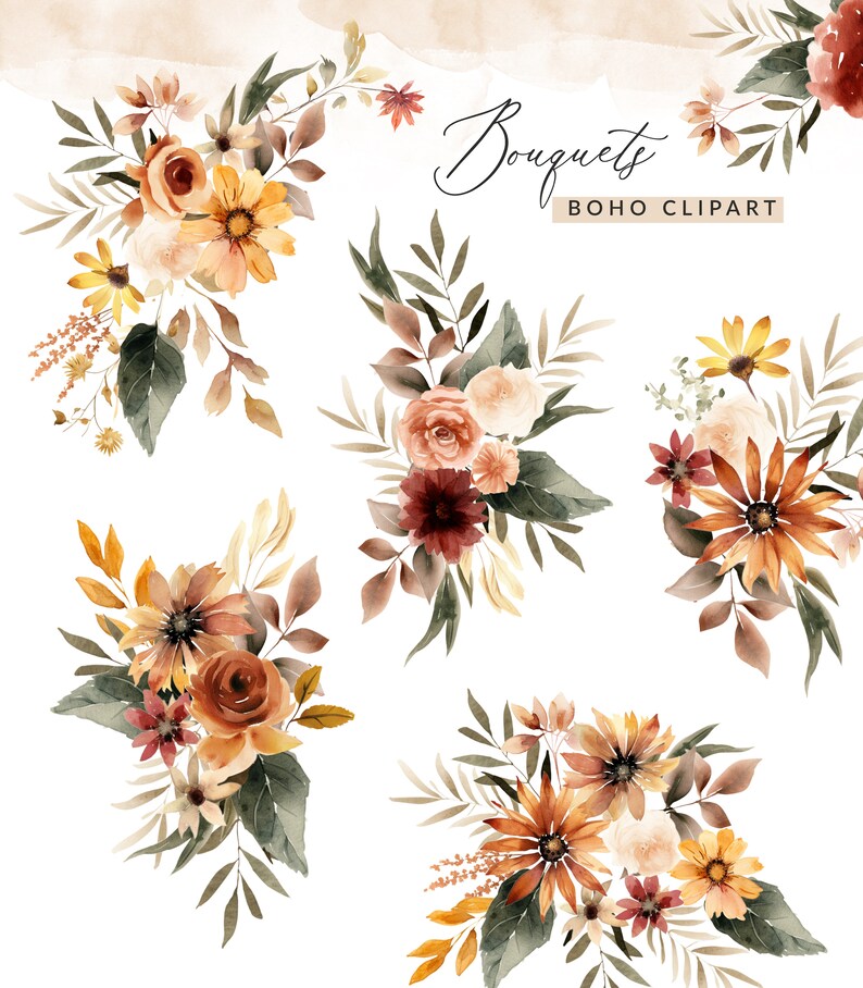 Boho Fall Wedding Clipart Fall Floral Fall Wedding Sienna - Etsy
