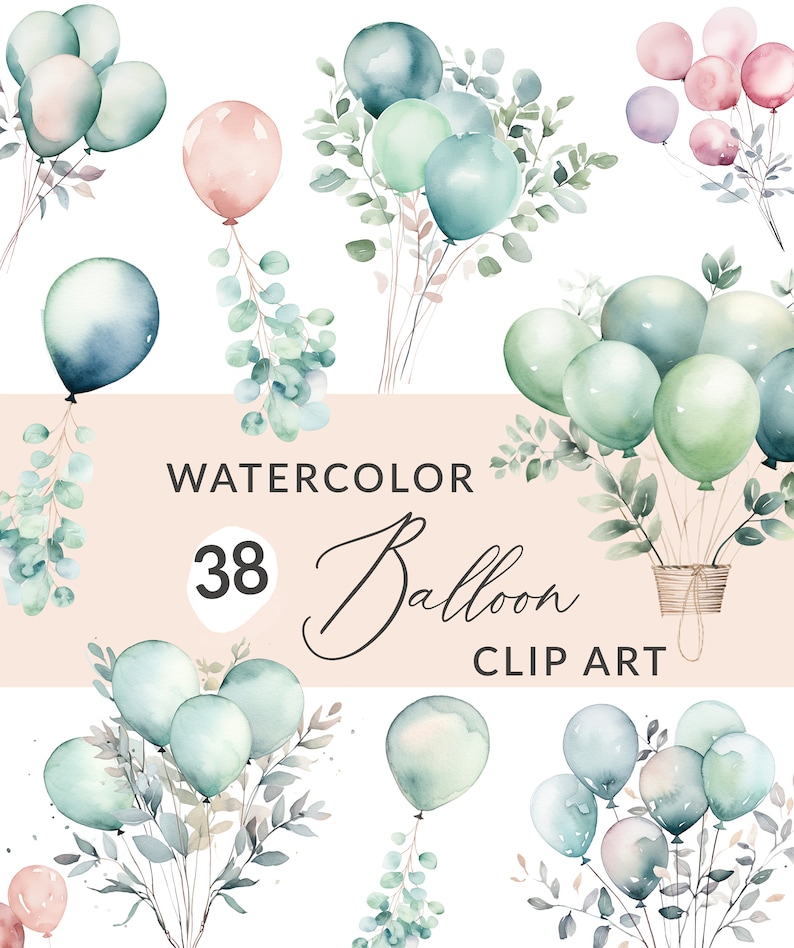 Watercolor Clipart Balloons, Watercolor Balloon Clip Art, Watercolor ...