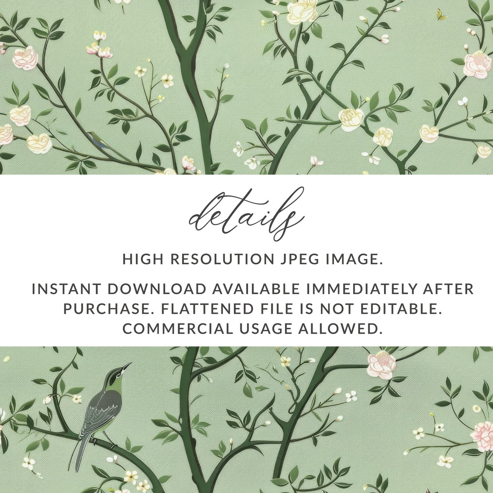 Sage Green Chinoiserie Floral Pattern, Seamless Green Chinoiserie ...