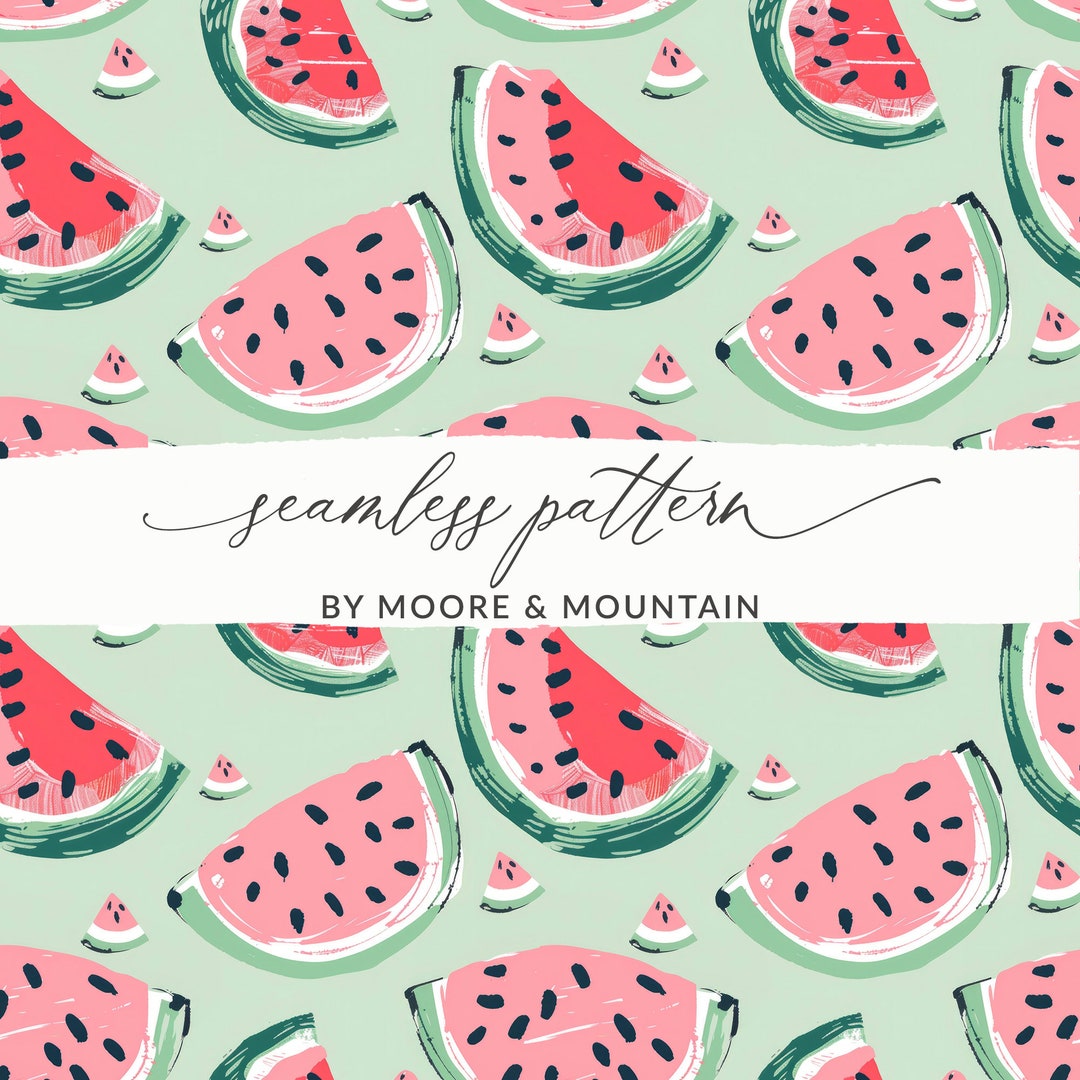 Pink Watermelon Seamless Background, Summer Seamless Pattern, Teal and ...