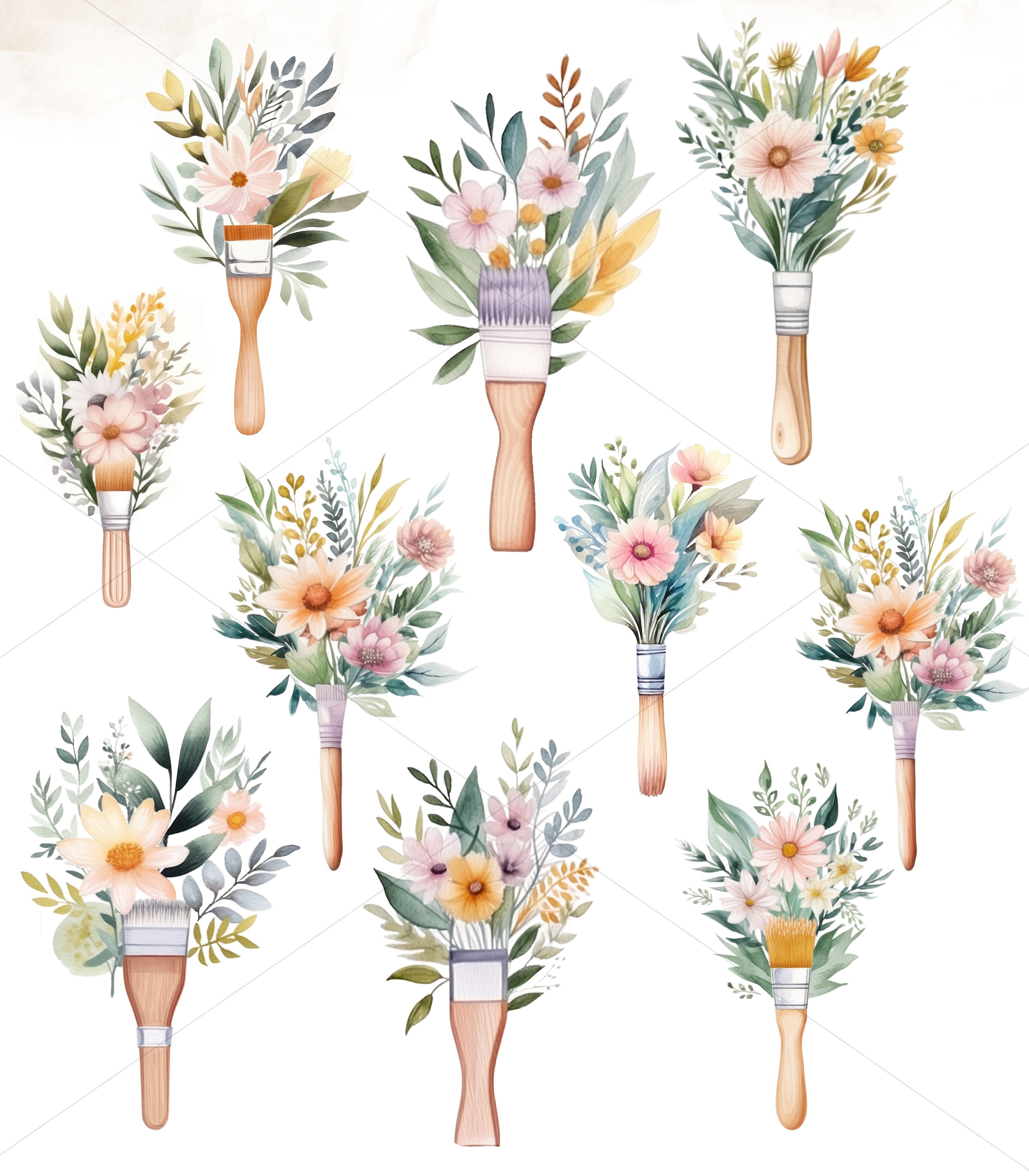 Watercolor Paintbrush Clipart Watercolor Paintbrushes Clip - Etsy