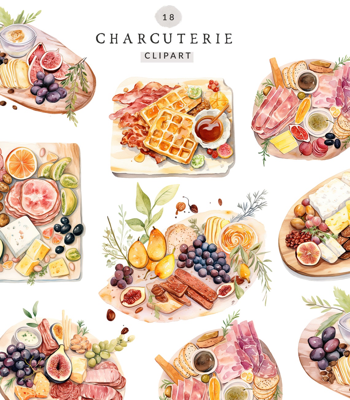 Watercolor Charcuterie Clipart Collection, Watercolor Brunch Clipart ...
